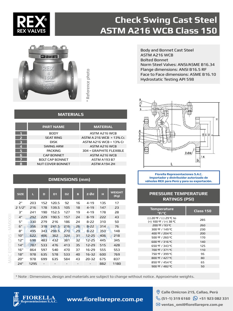 Check Swing Cast Steel ASTM A216 WCB Class 150: Materials | Download ...