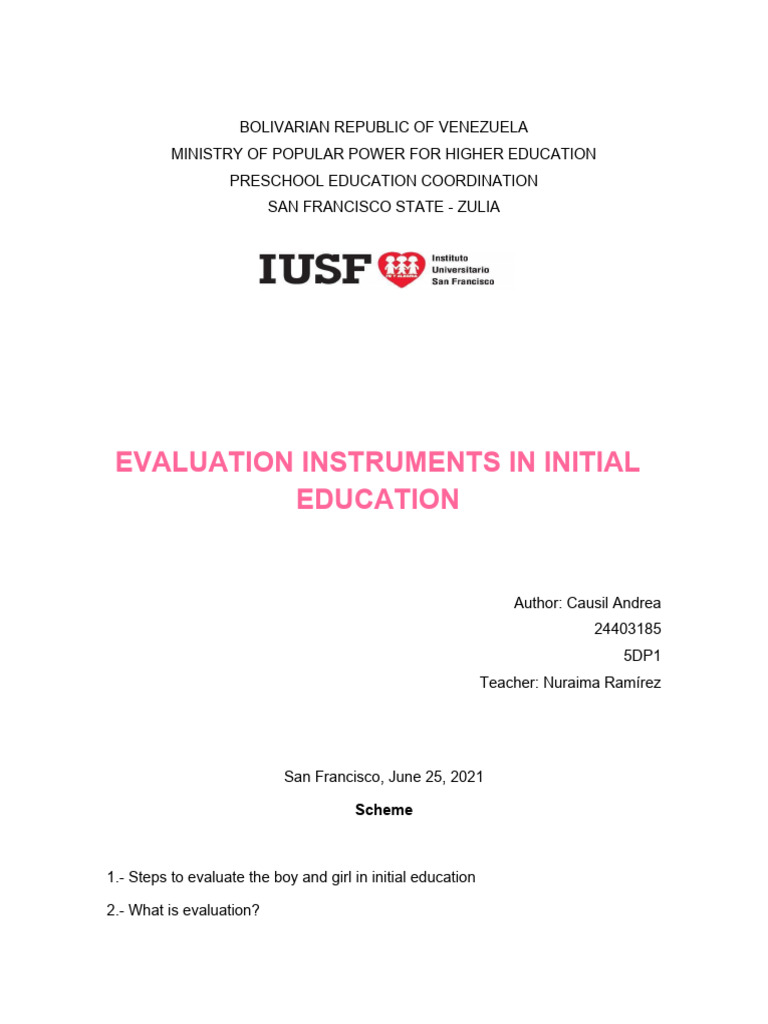 Report EVALUATION INSTRUMENTS IN INITIAL EDUCATION | PDF | Learning | Evaluation