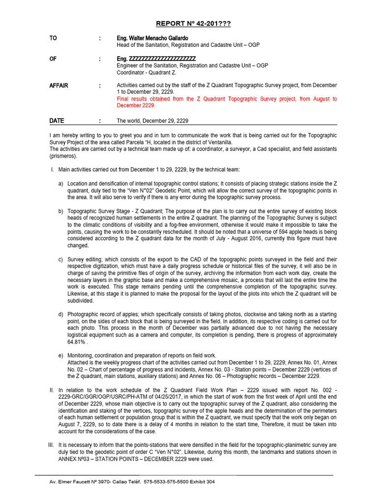 Progress Report Template | PDF | Surveying | Topography