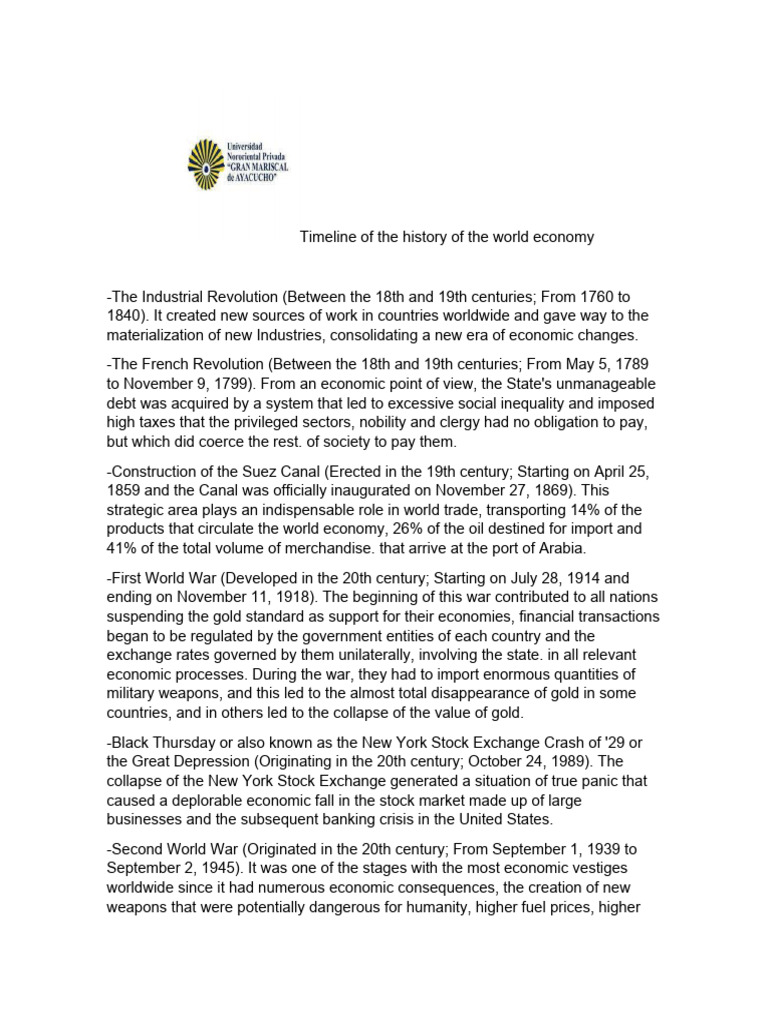 Timeline of The History of The World Economy | PDF | Great Depression ...