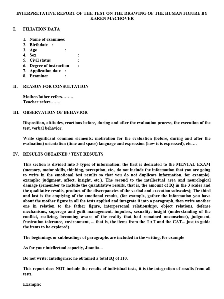 Report Format Human Figure Machover | PDF | Attitude (Psychology ...