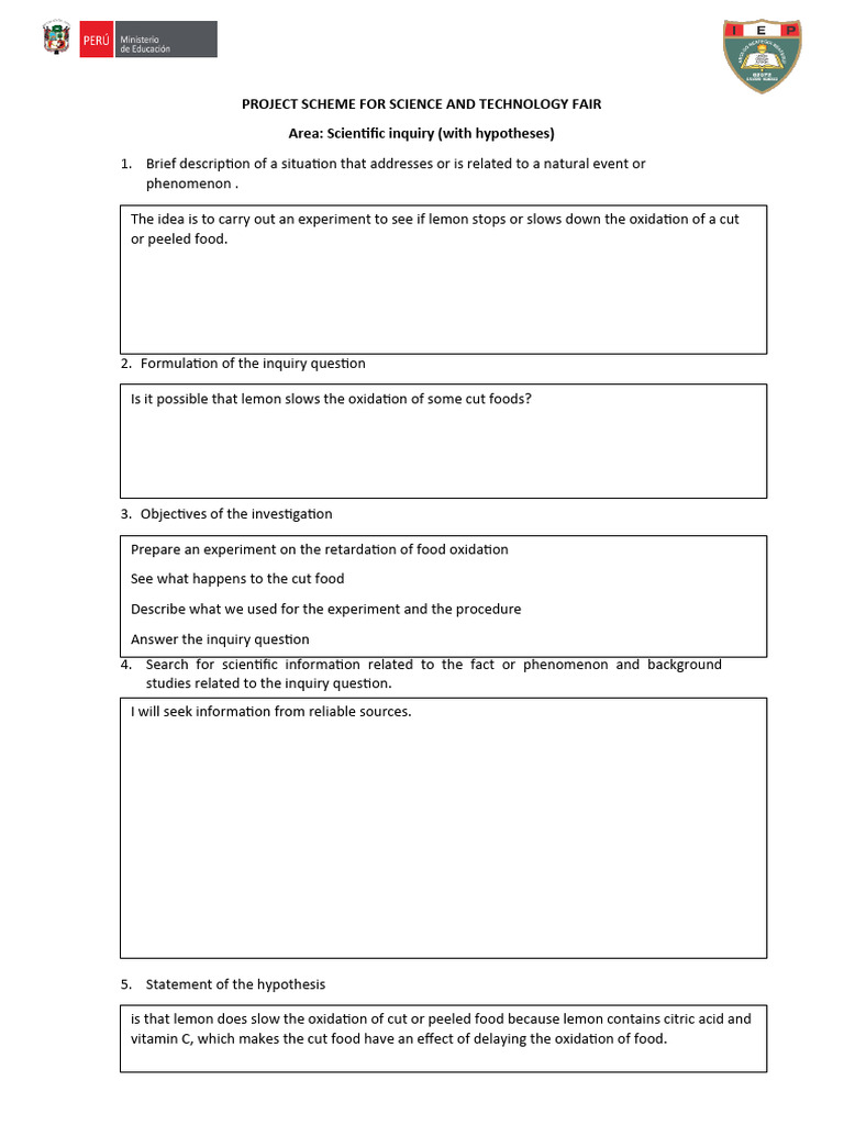 Project Outline For Science and Technology Fair | PDF | Experiment ...