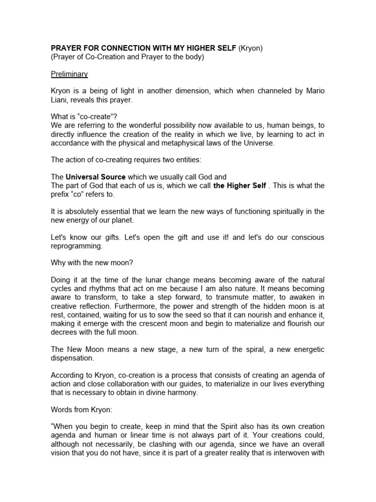 Prayer of Connection With My Higher Self | PDF | Prayer | Faith