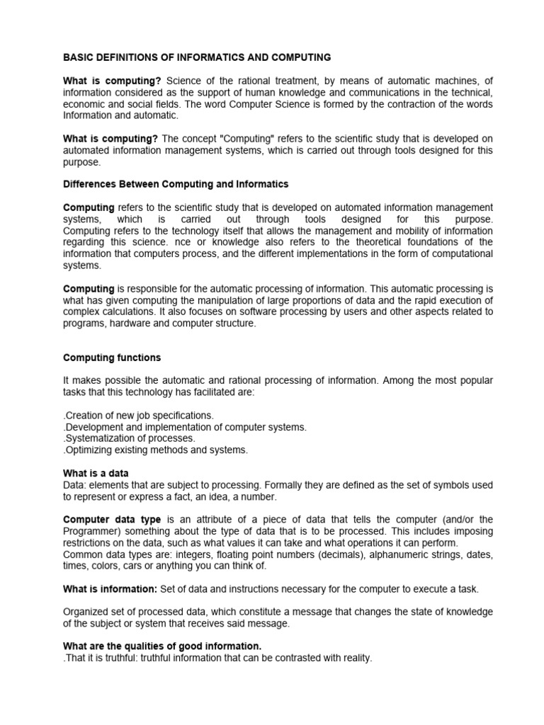 Basic Definitions of Informatics and Computing | PDF | Computer Data ... Basic Definitions of Informatics and Computing | PDF | Computer Data ...