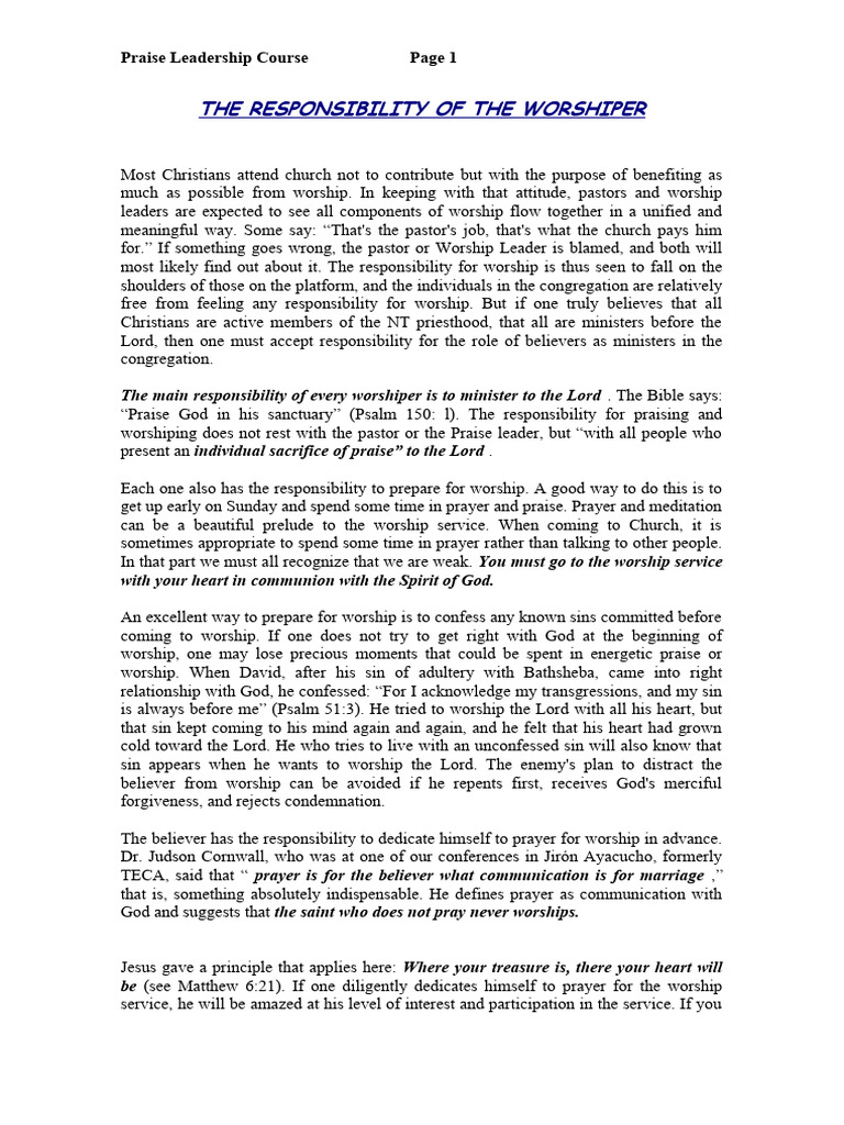 The Responsibility of The Worshiper | PDF | Worship | Prayer