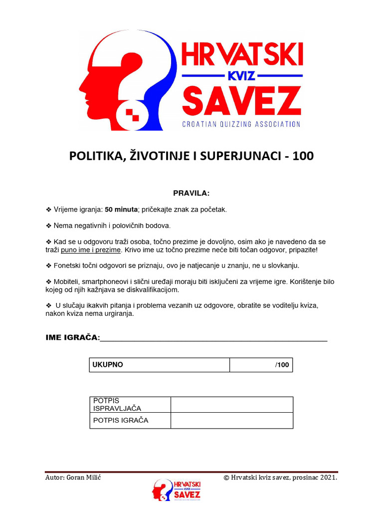 Pitanja Zivotinje Politicari I Superjunaci | PDF