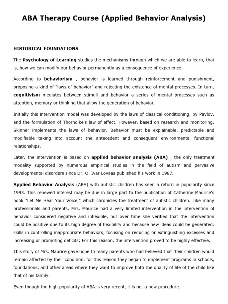 ABA Therapy Course (Applied Behavior Analysis) | PDF | Behaviorism | Reinforcement