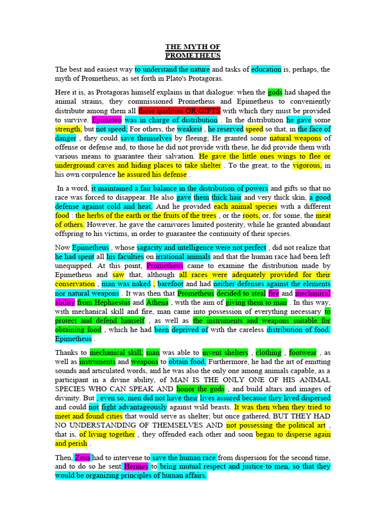 The Myth of Prometheus Homework Completed | PDF | Prometheus