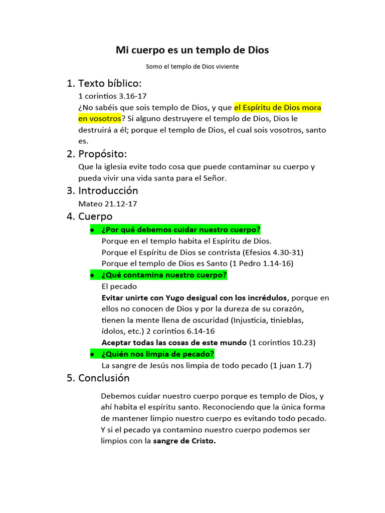 Cuidando Nuestro Cuerpo como Templo de Dios | PDF | Pecado | Cristo ...