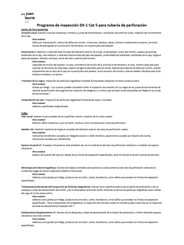 Programa de Inspección Ds-1 Cat 5 | PDF | Perforación | Fatiga (material)