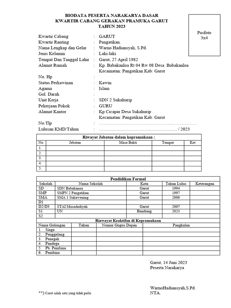 Biodata Narakarya Dasar | PDF