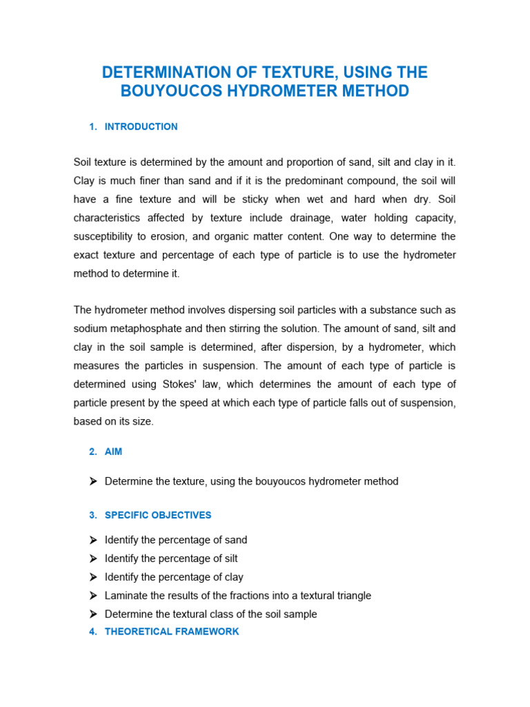 Determination of Texture Using The Hydrometer Method | PDF | Soil ...