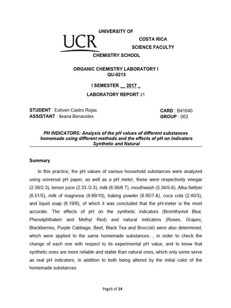 Report #1 PH Indicators | PDF | Ph | Analytical Chemistry