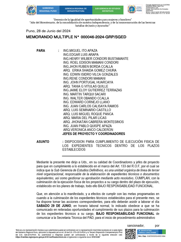 Memorando Multiple 000046 2024 Sged | PDF