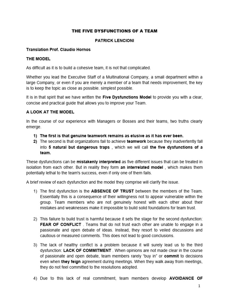 Lencioni Five Dysfunctions of A Team | Download Free PDF | Disciplines ...
