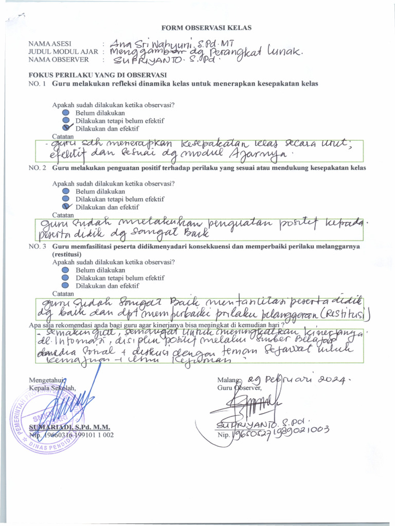 Lembar Observasi PMM Ana Sri Wahyuni | PDF