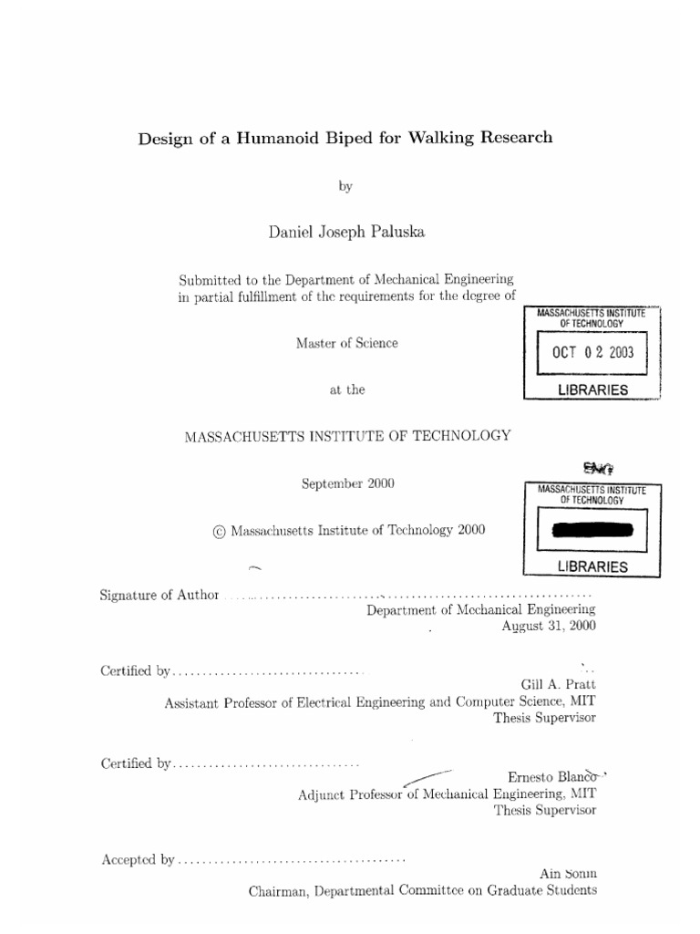 2003 Massachusetts University Design of A Humanoid Biped For Walking ...