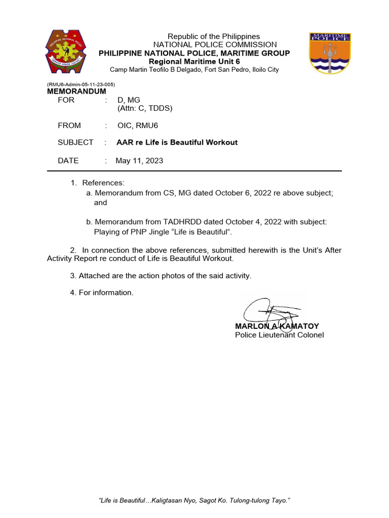 r6.05.11.23 AAR Re Life Is Beautiful Workout | PDF | Law Enforcement ...