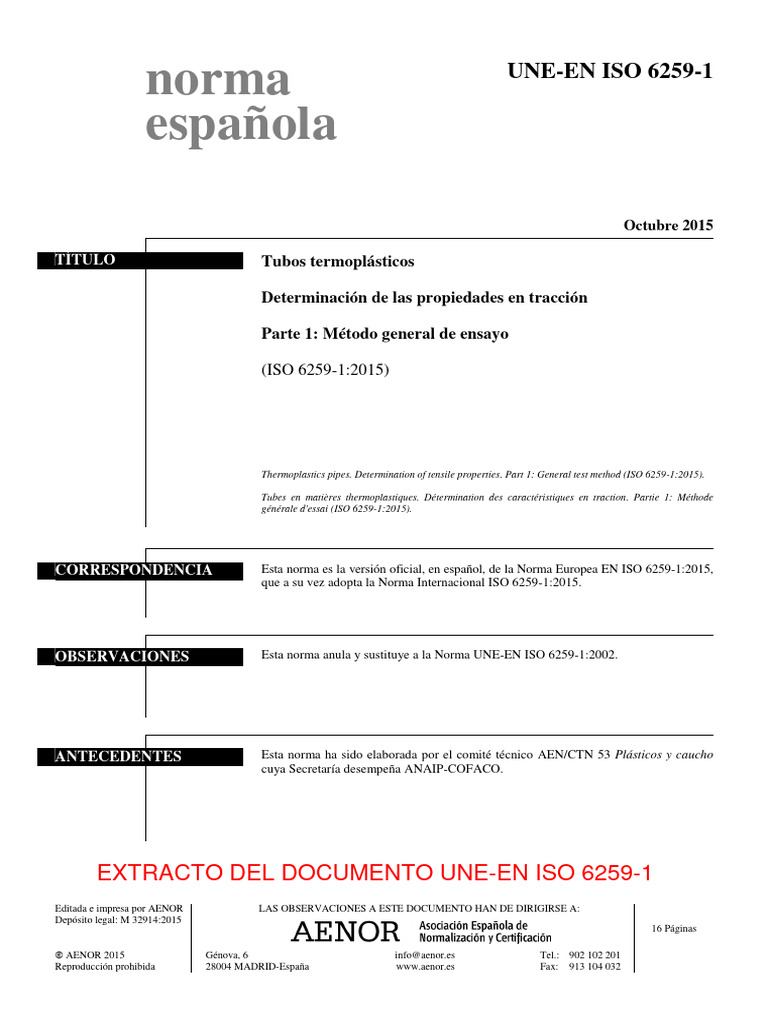 (Ex) Une-En Iso 6259-1 2015 | PDF | Ingeniería de Edificación | Materiales
