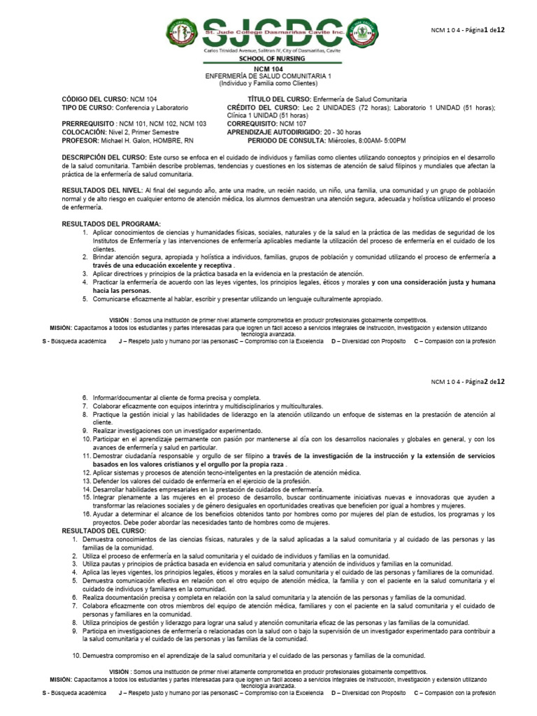 Enfermería de Salud Comunitaria de Individuos y Familias: Esquema Del Curso | PDF | Enfermería ...