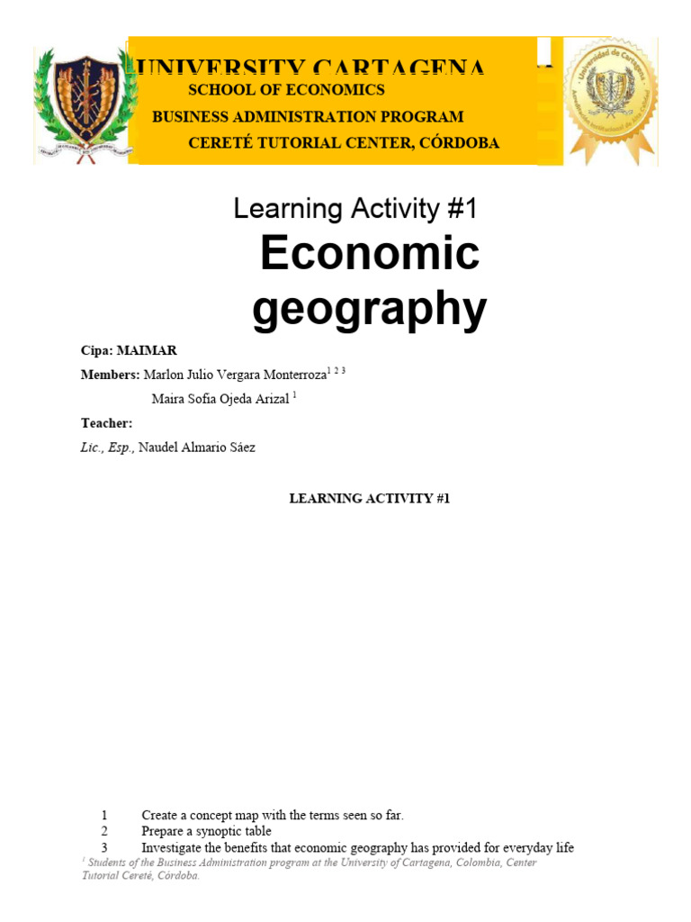 Learning Activity #1 - Economic Geography - Cipa. Maimar | PDF | Geography | Economics