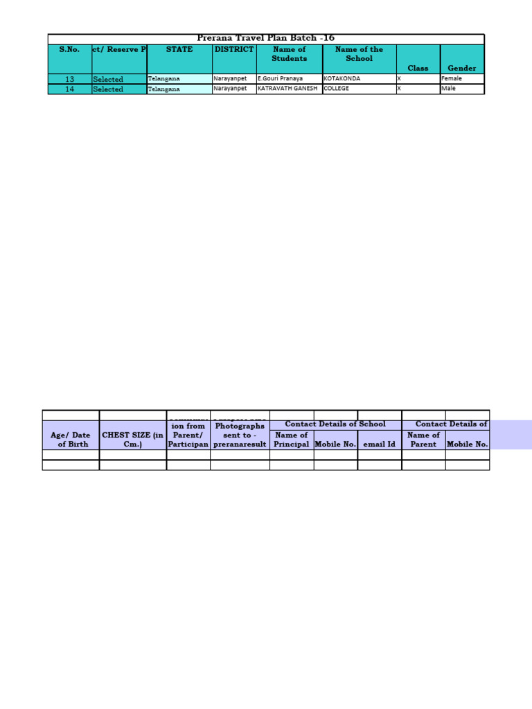 Prerana Travel Plan Batch - 16 | PDF