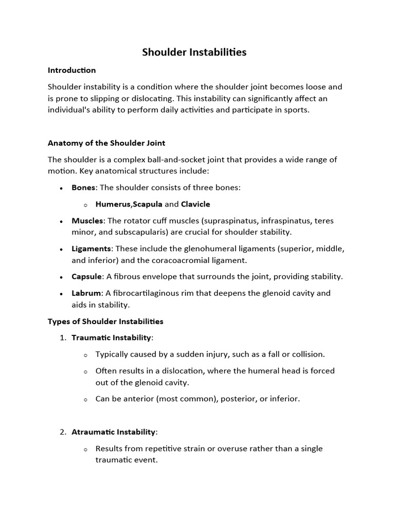 Shoulder Instabilities | PDF | Shoulder | Anatomical Terms Of Motion