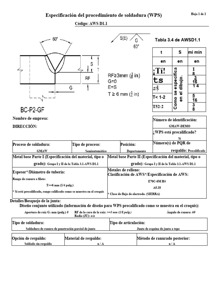 Ejemplo de Especificación de Procedimiento de Soldadura | Descargar gratis PDF | Soldadura ...