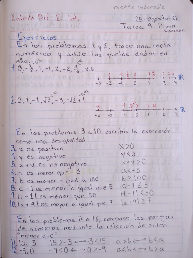 Situar Puntos en Recta Numérica. Tarea 4 Calculo Dif. e Int. | PDF