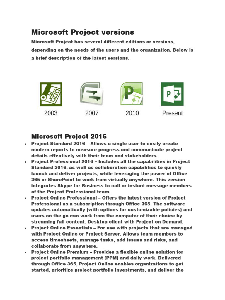 Microsoft Project Versions | PDF | Microsoft Office | Share Point