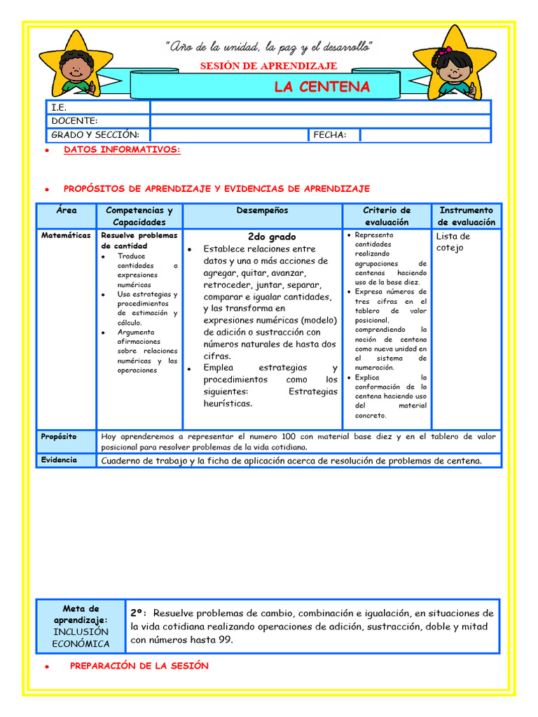 2º E11 S3 Sesion D2 Mat Conocemos La Centena | PDF | Evaluación | Aprendizaje