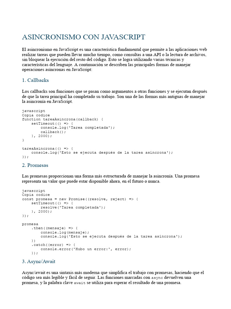 Asincronismo Con Javascript | PDF | Script Java | Devolución de llamada ...