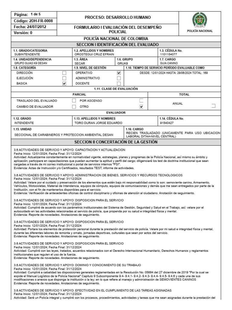 RPT Formato Eva | PDF | Policía | Evaluación