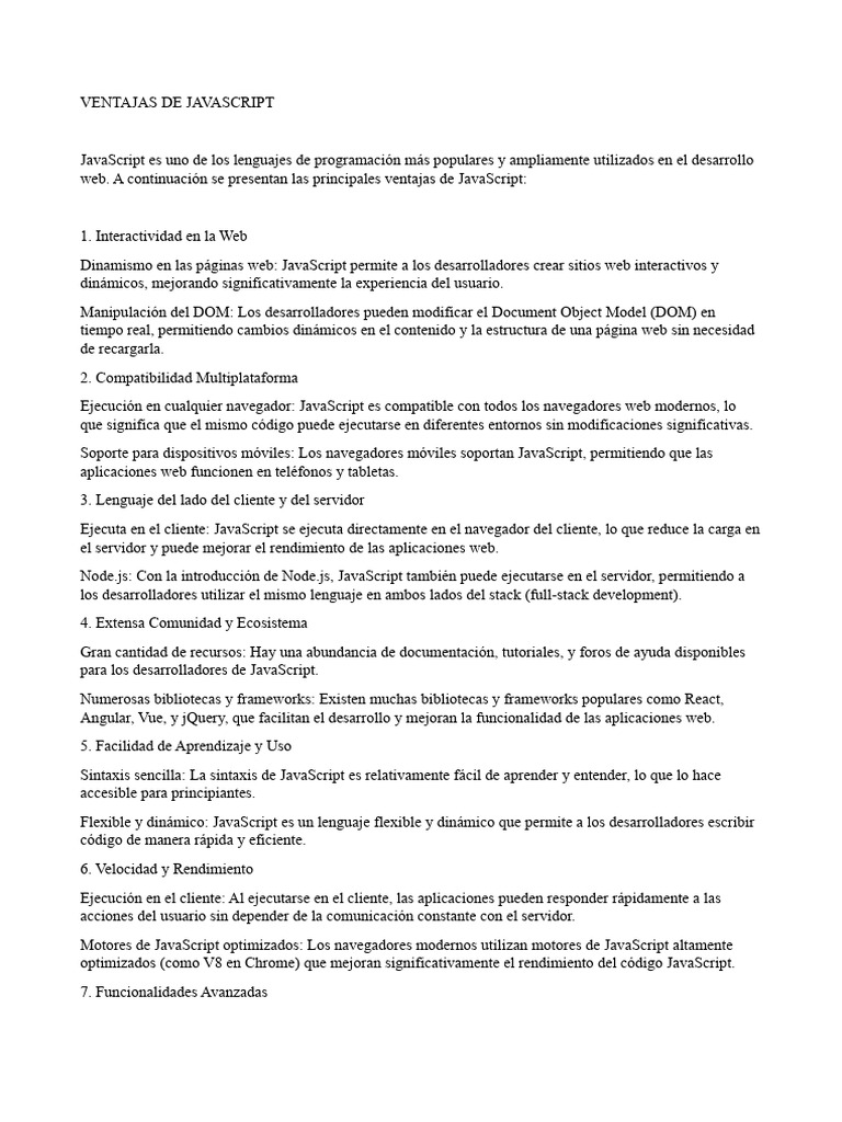 Ventajas de Javascript | PDF | Script Java | Red mundial