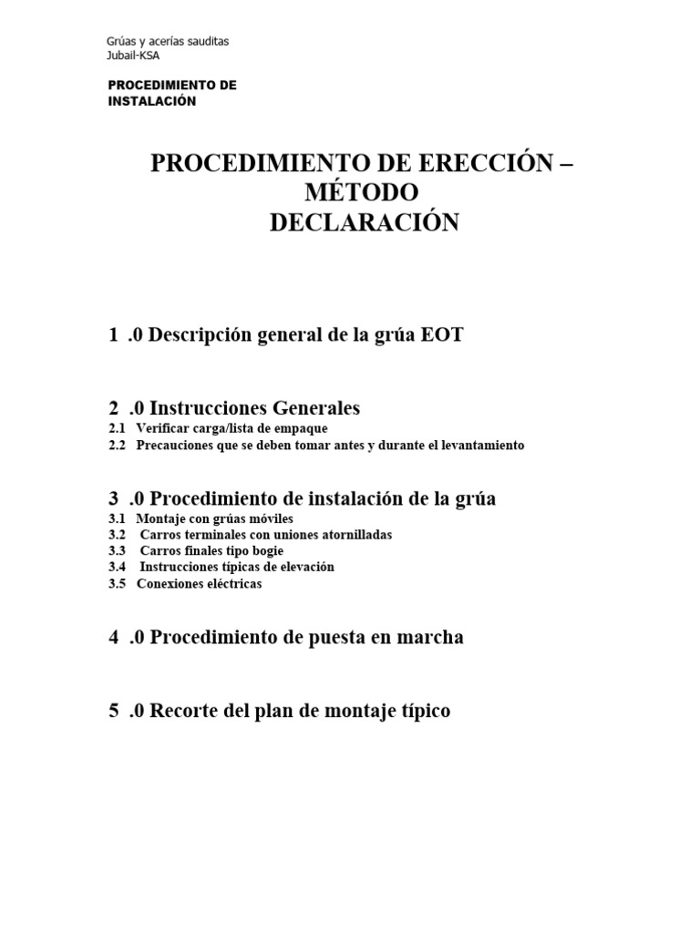 Procedimiento de Erección - Mos | PDF | Cambiar | Grúa (máquina)