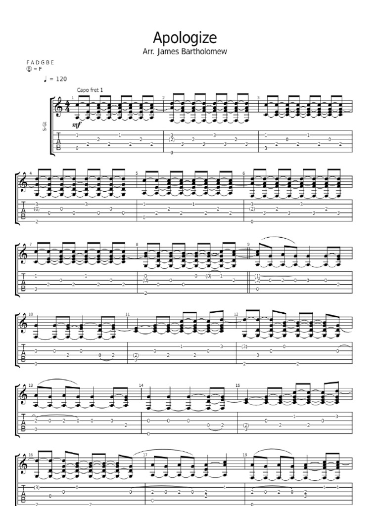 One Republic - Apologize Fingerstyle Tabs | PDF