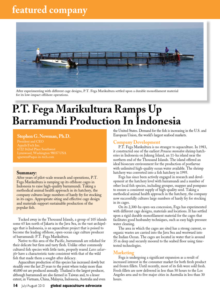 PT Fega Marikultura Ramps Up Barramundi Production in Indonesia. GAA 07 - 10 | PDF | Aquaculture ...