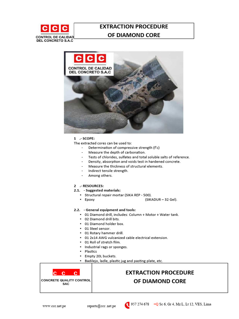 Diamantinas Procedure | PDF | Concrete | Diamond