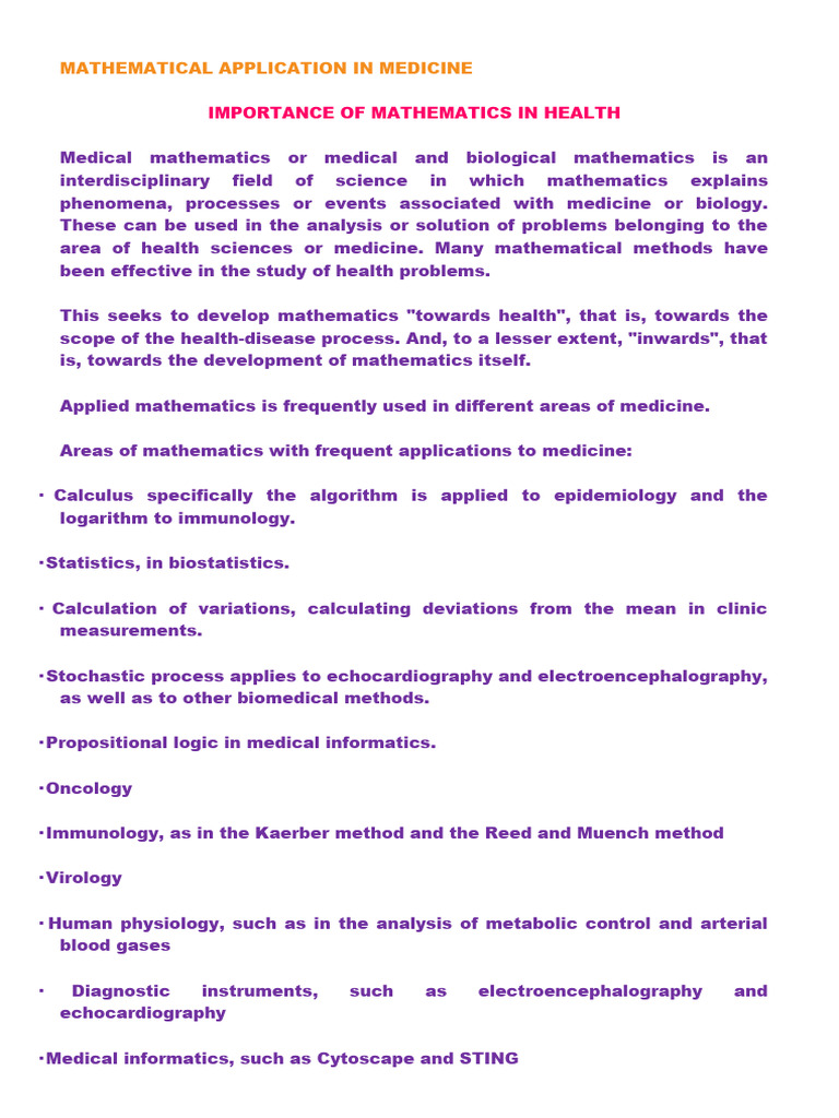 Mathematical Application in Medicine | PDF | Childbirth | Pregnancy