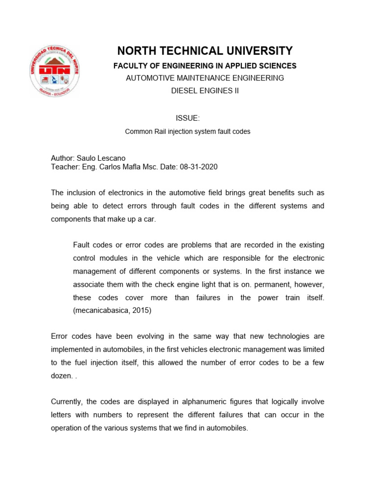 Common Rail Injection System Fault Codes | Download Free PDF | Power Supply | Fuel Injection