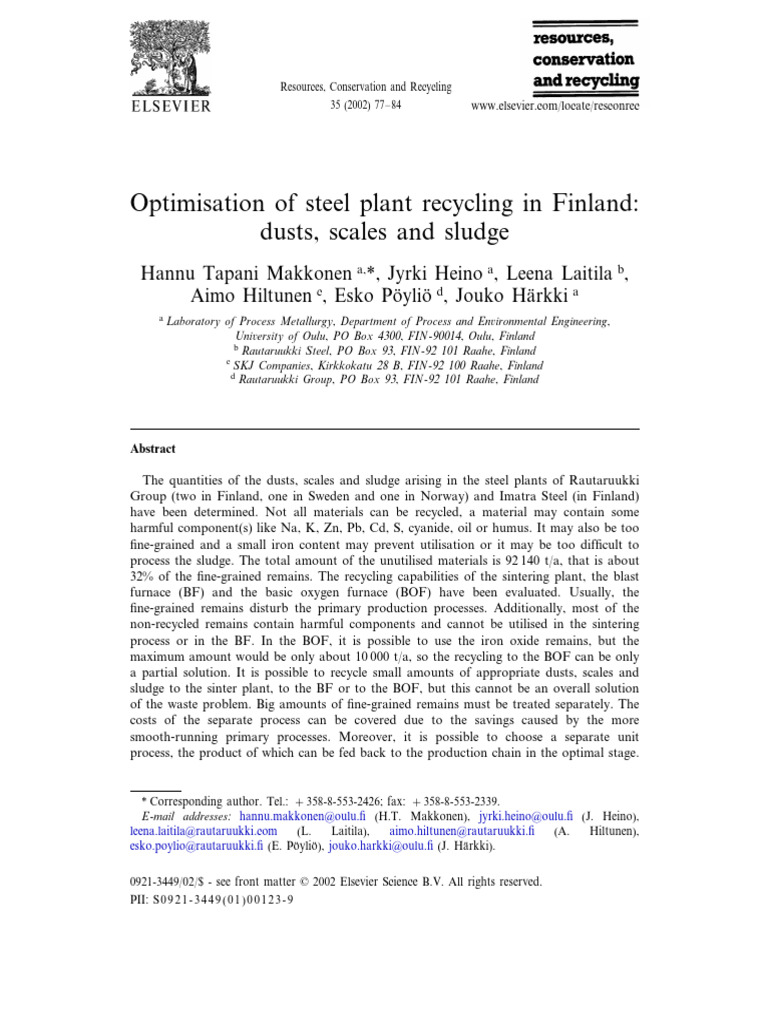 Optimisation of Steel Plant Recycling in Finland | PDF | Recycling ...