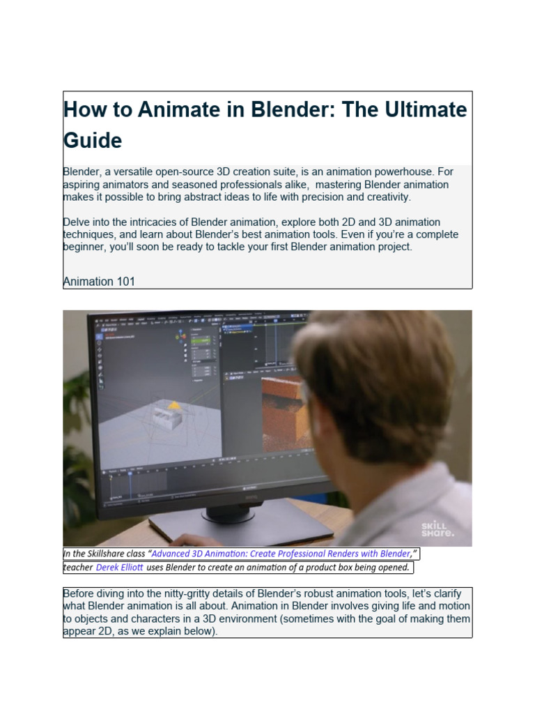 How To Animate in Blender | PDF | Computer Animation | 3 D Computer Graphics