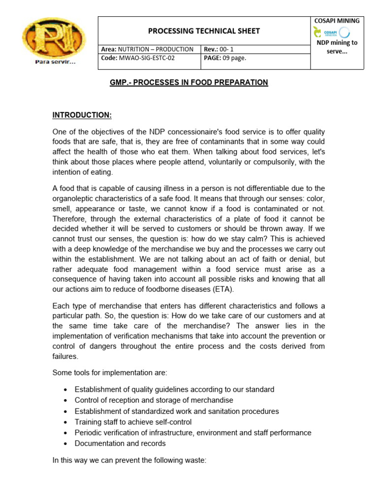 GMP Cooking Procedures | PDF | Cooking | Water