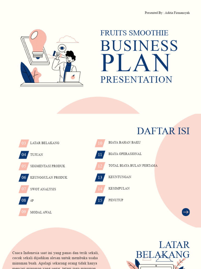 Blue and Peach Modern Lined Illustration Business Plan Presentation | PDF