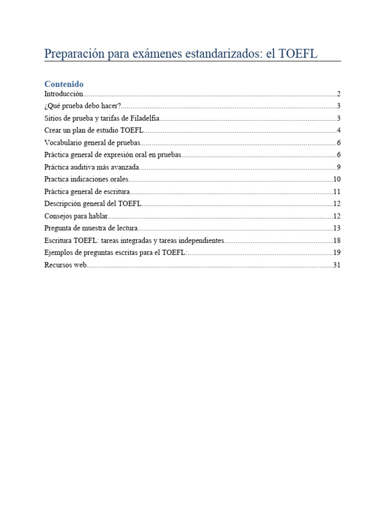 Paquete TOEFL | PDF | Sistema internacional de pruebas de idioma inglés