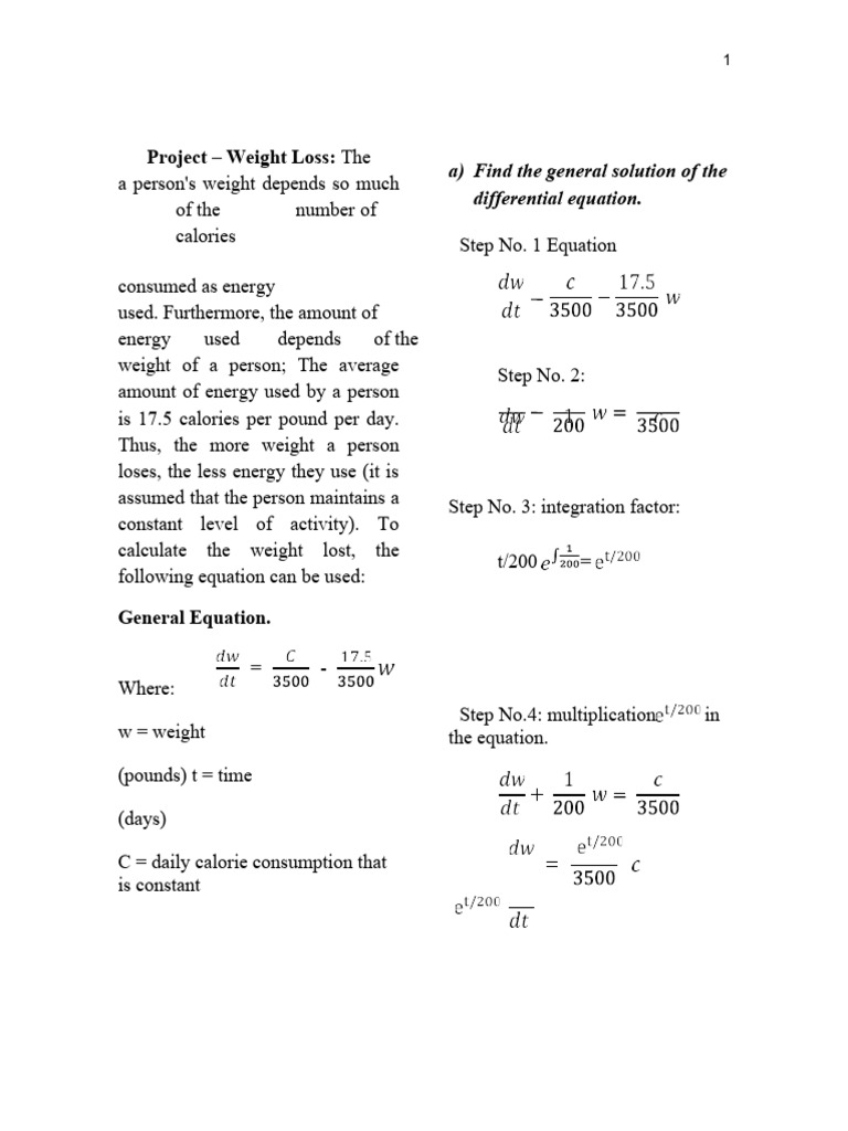 Weight Loss Calculation and Graphs | PDF | Equations | Mathematical ...