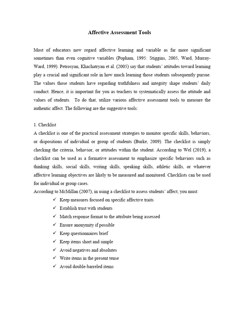Affective Assessment Tools Discussion | PDF | Affect (Psychology ...