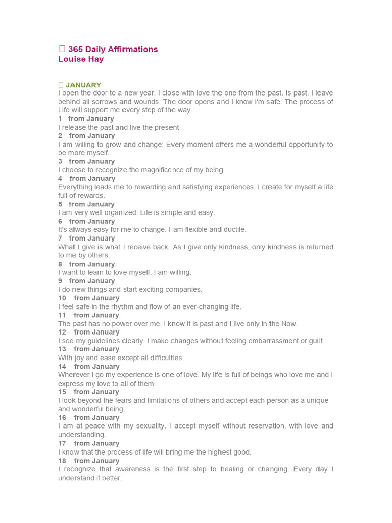 365 Daily Affirmations Pdf Love Thought