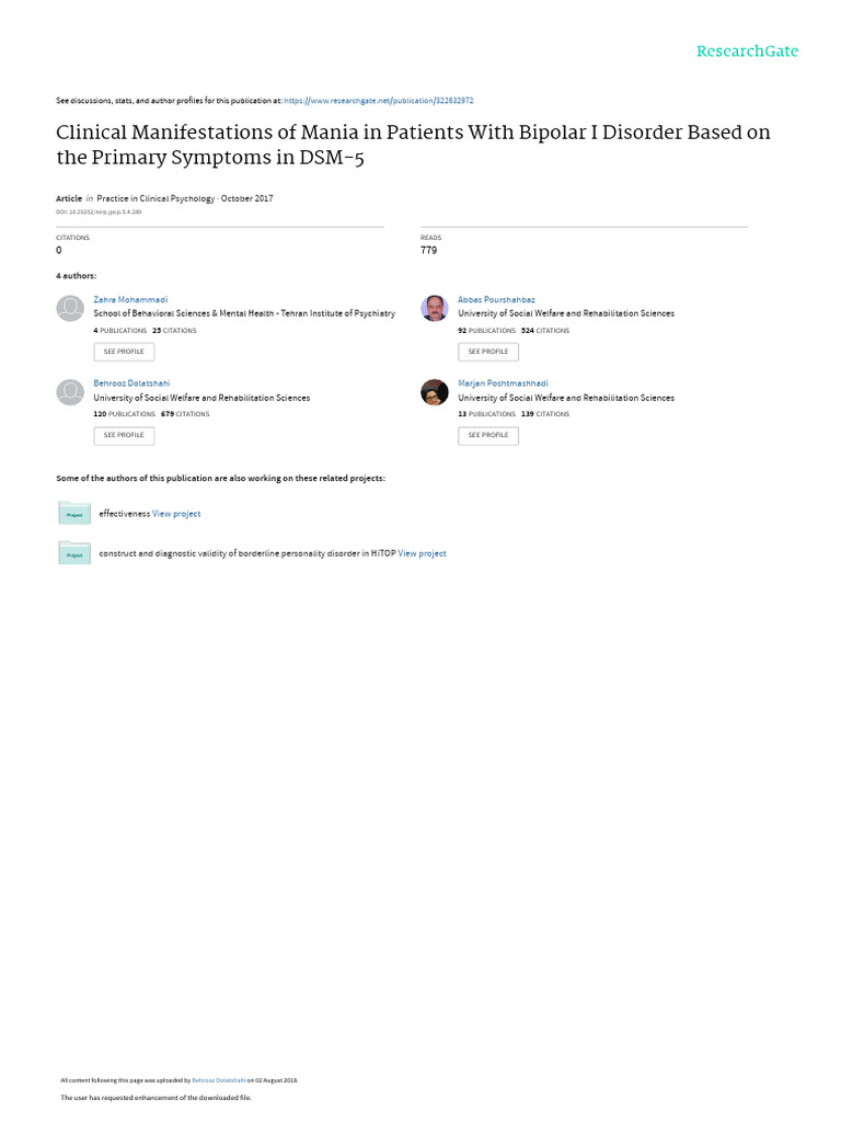 Clinical Features of Mania in Bipolar I | PDF | Bipolar Disorder | Mania