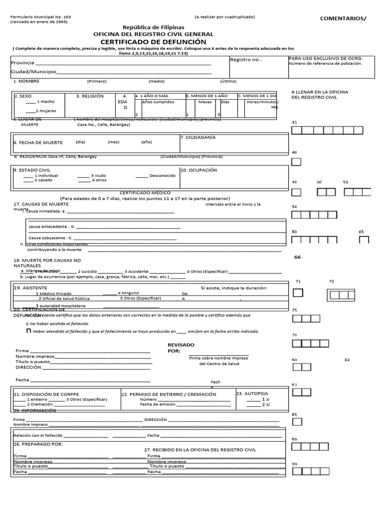 Formulario de Certificado de Defunción | PDF